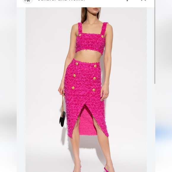 Balmain | Skirts | Balmain X Barbie Sz 36 Us 4 Tweed Midi Skirt Hot ...
